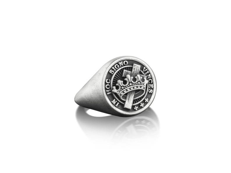 Cross Pinky Signet Ring in Silver, Knight Templar Christian Ring for ...