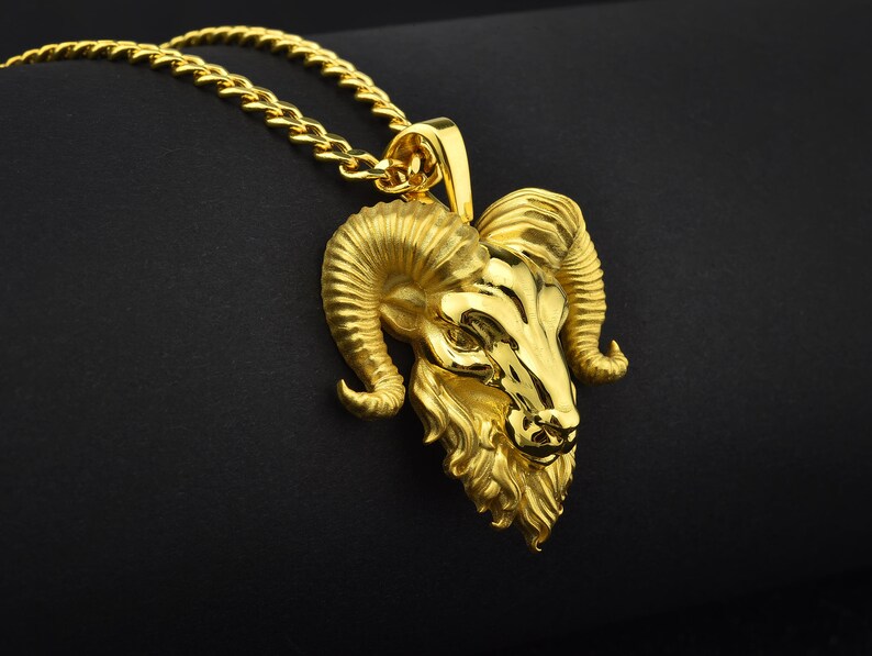 Personalized 14K Solid Gold Ram Head Men's Necklace 18K | Etsy