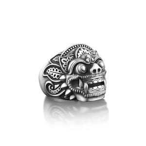 Barong God of Good Mens Ring in Silver, Balinese Mythology Gothic Ring ...