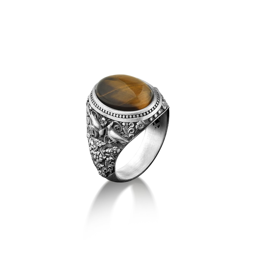 Tigers Eye Handmade Men Ring With Inspirational Nature Engraved on Side ...