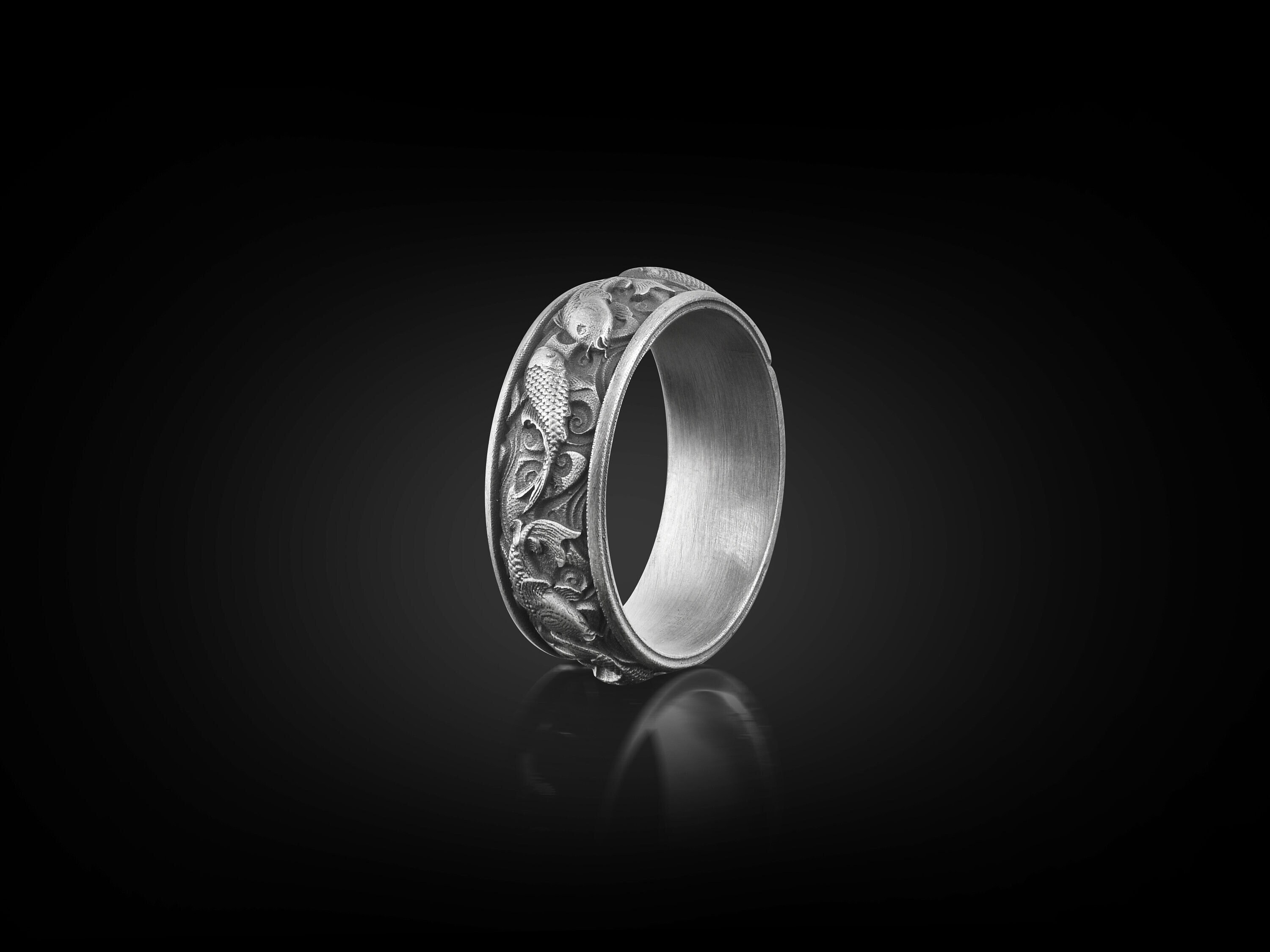 Koi Fish Sterling Silver Mens Ring Japanese Fish Nature - Etsy
