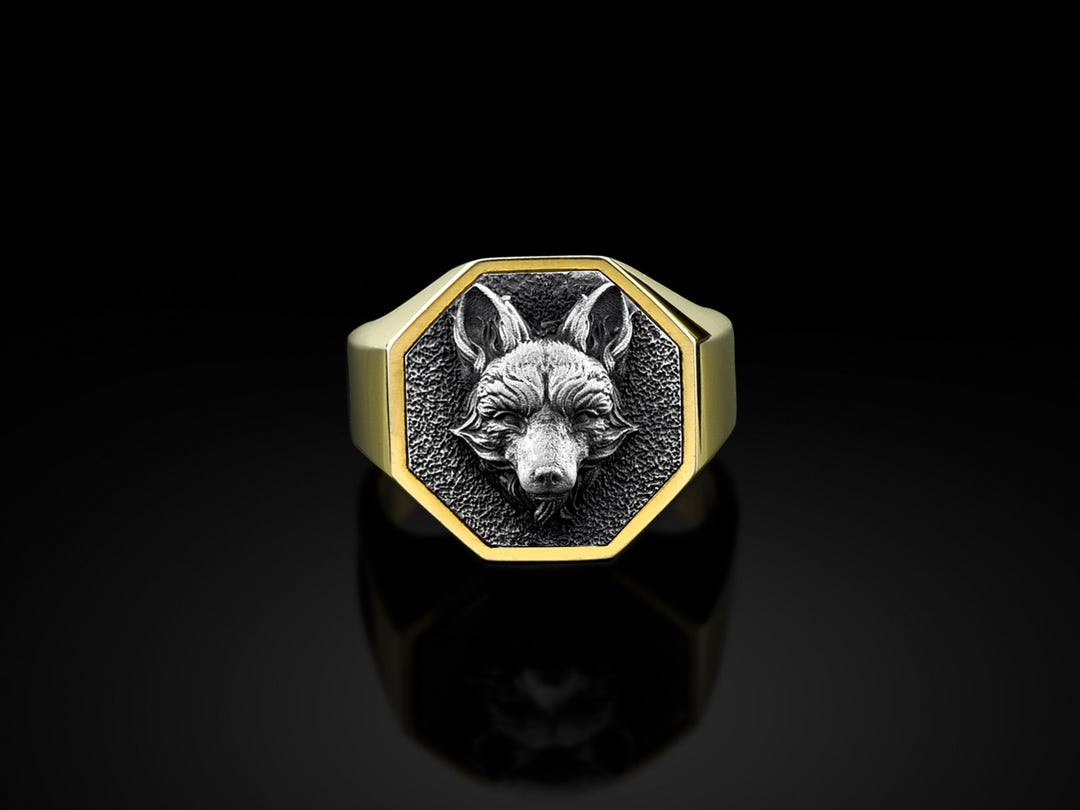 Handmade Signet Fox Men Ring, Sterling Silver Octagonal Fox Head Man ...