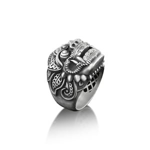 Barong God of Good Mens Ring in Silver, Balinese Mythology Gothic Ring ...