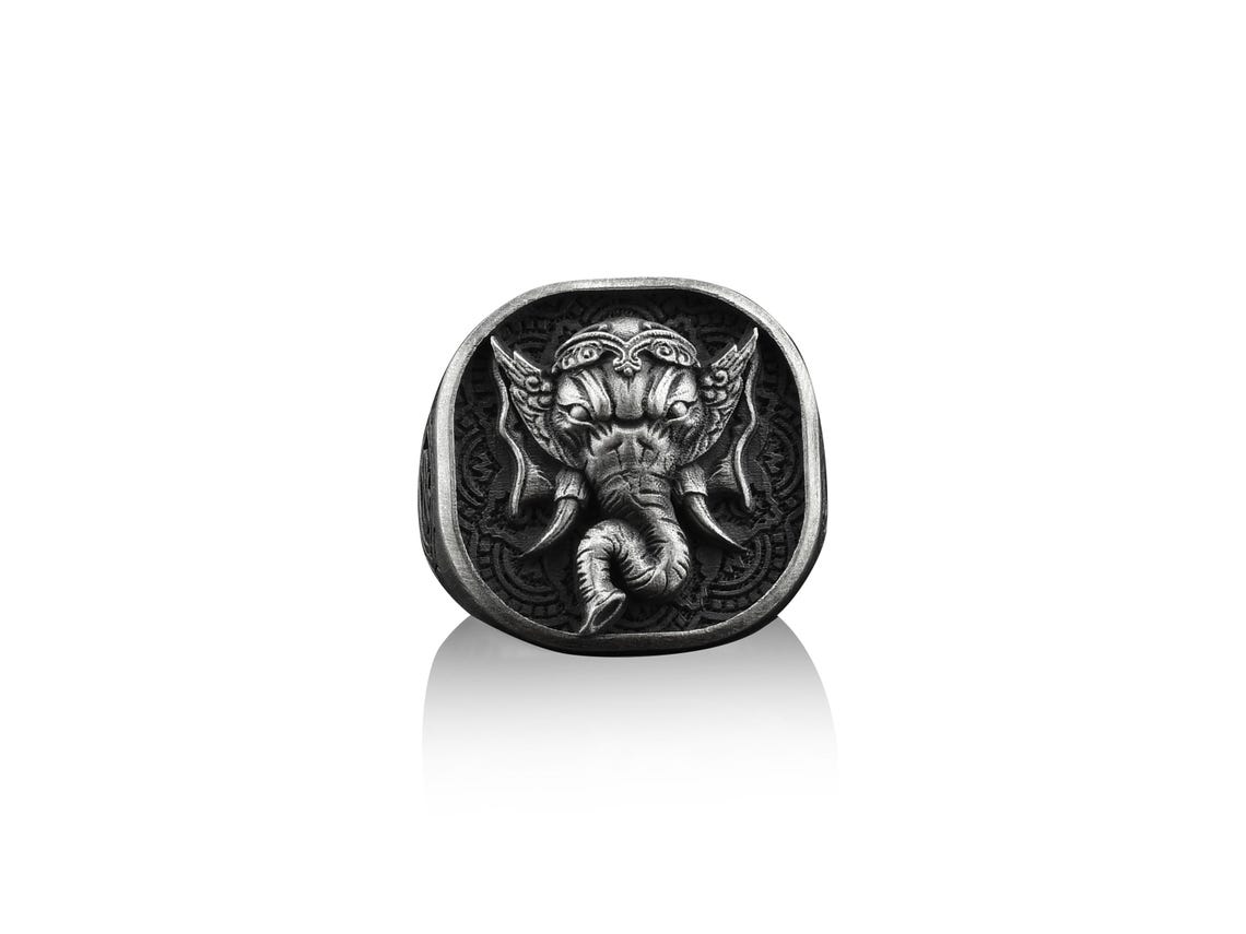 Namaste Elephant Handmade Sterling Silver Men Signet Ring, Elephant ...
