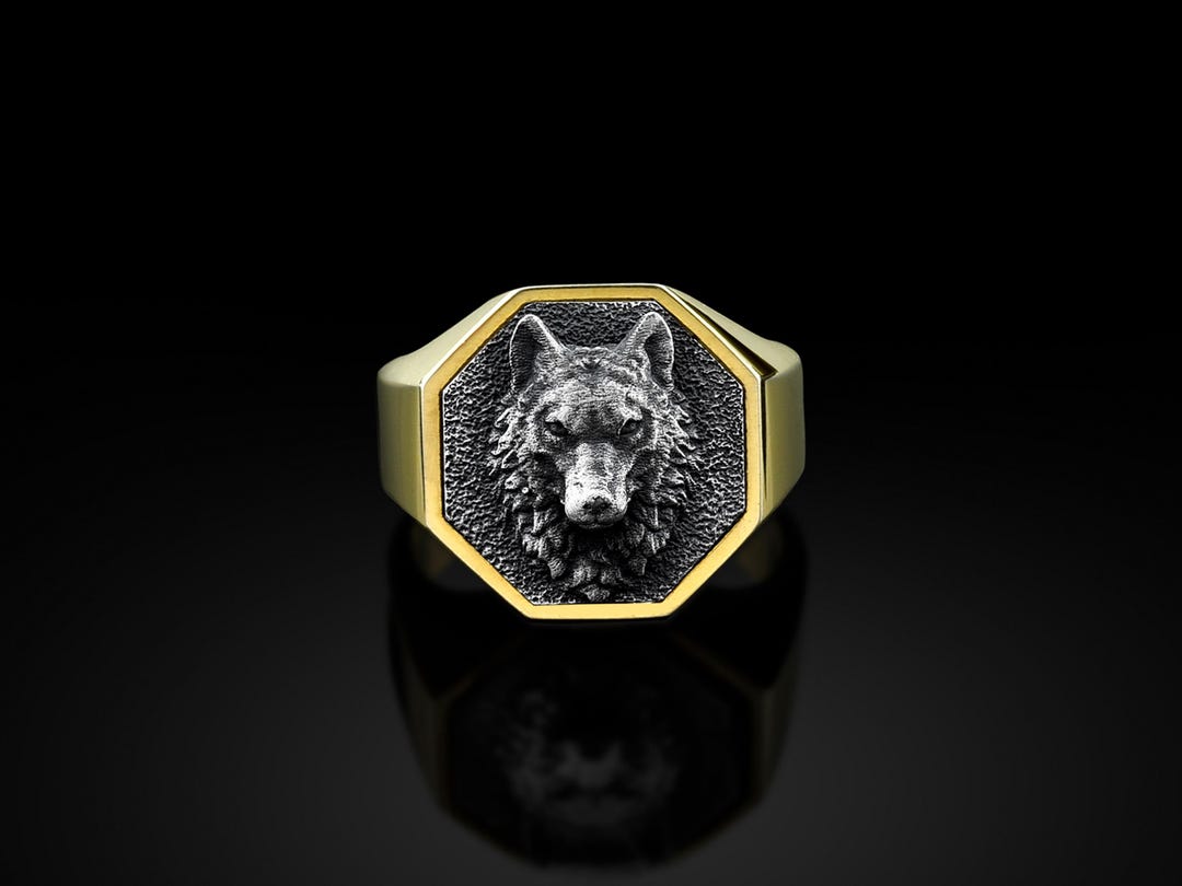 Alpha Wolf Signet Man Ring, Handmade Silver Wolf Men Ring, 925 Silver ...