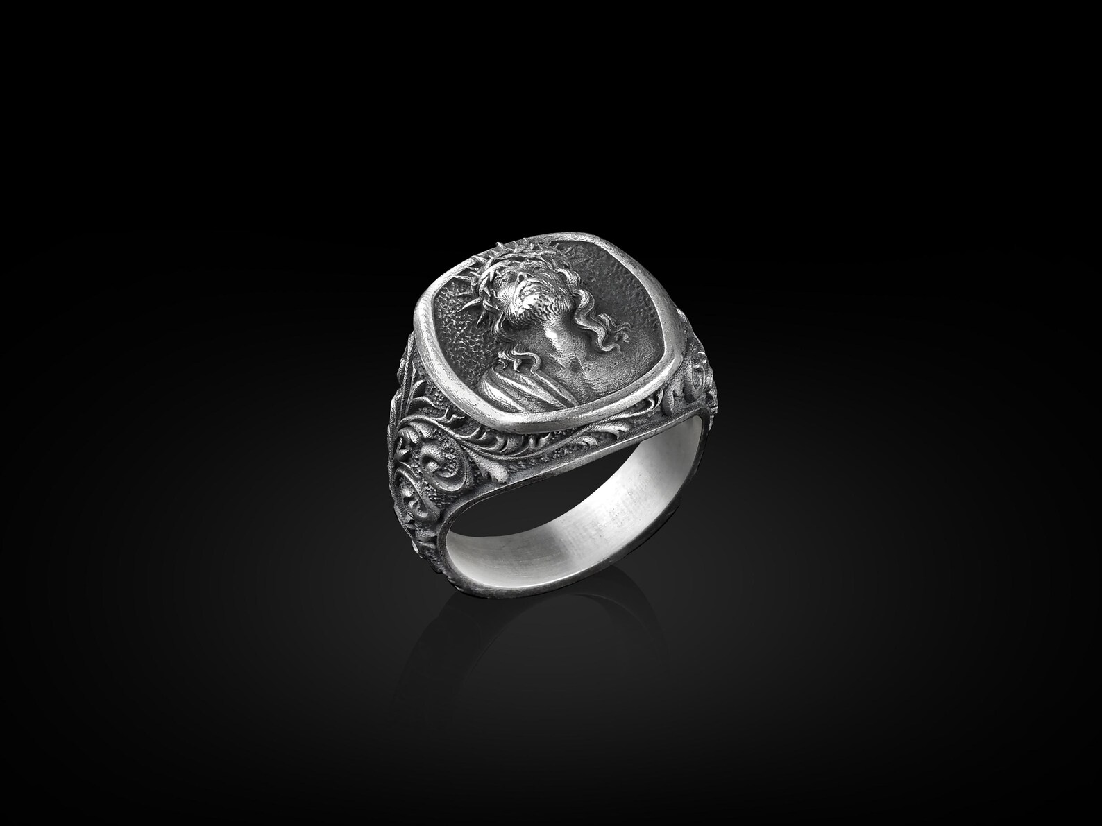 Christ Jesus Pinky Silver Men Rings With Crown of Thorns Ring ...