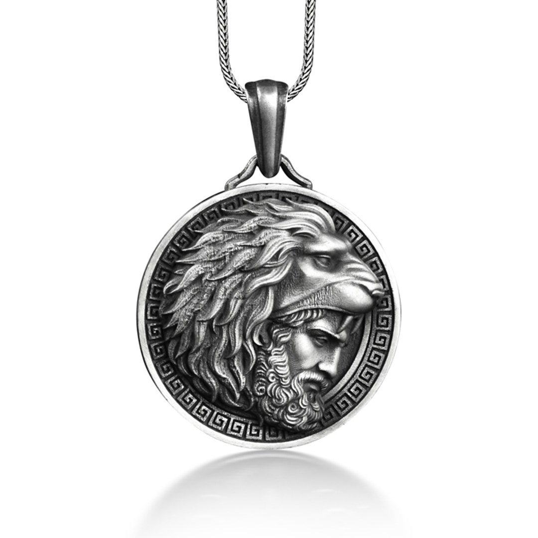 Hercules With Nemean Lion Hat Coin Necklace, Hercules Medallion ...
