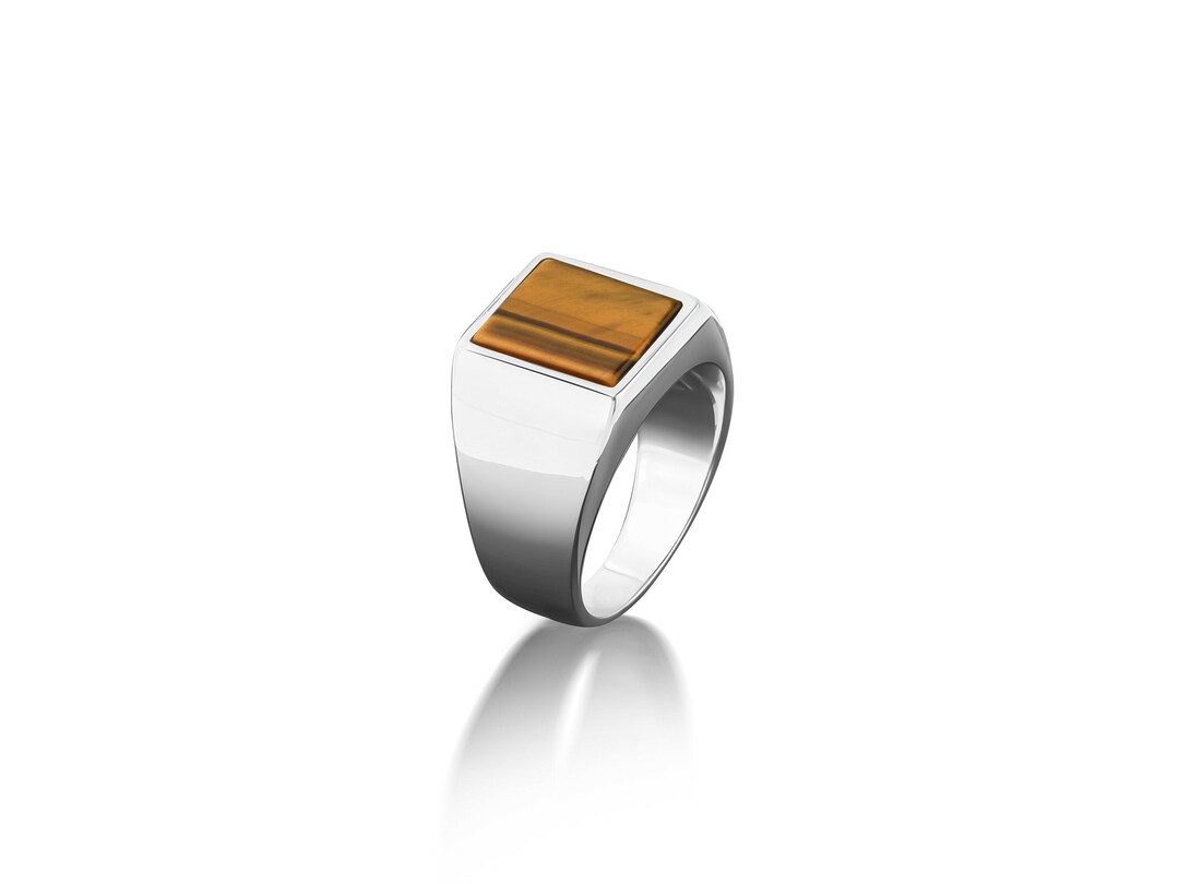 Promise Ring With Rectangle Cut Tigers Eye for Mens Gemstone - Etsy