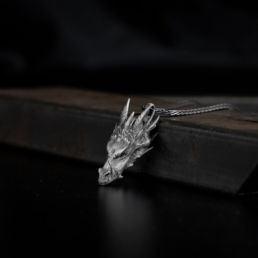 Handmade Dragon Head Sillver Necklace for Men in Sterling Silver ...
