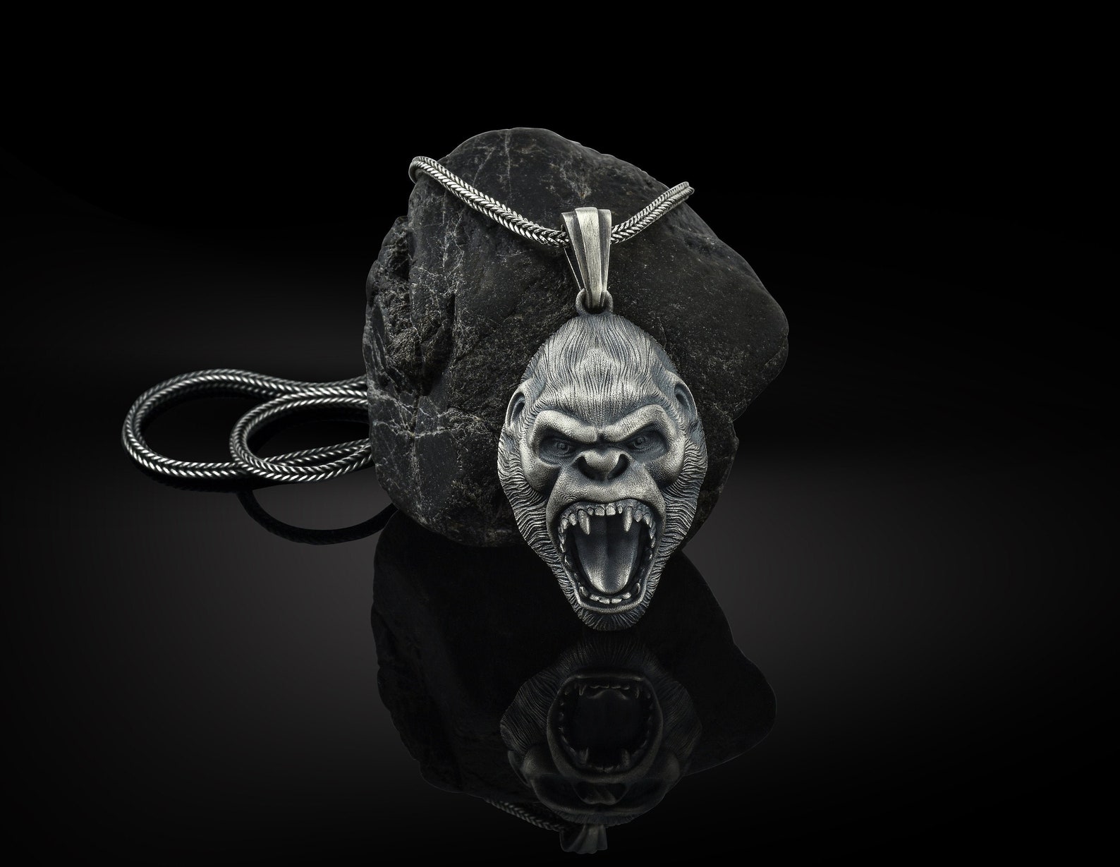 Sterling Silver African Gorilla Necklace Handmade Angry | Etsy