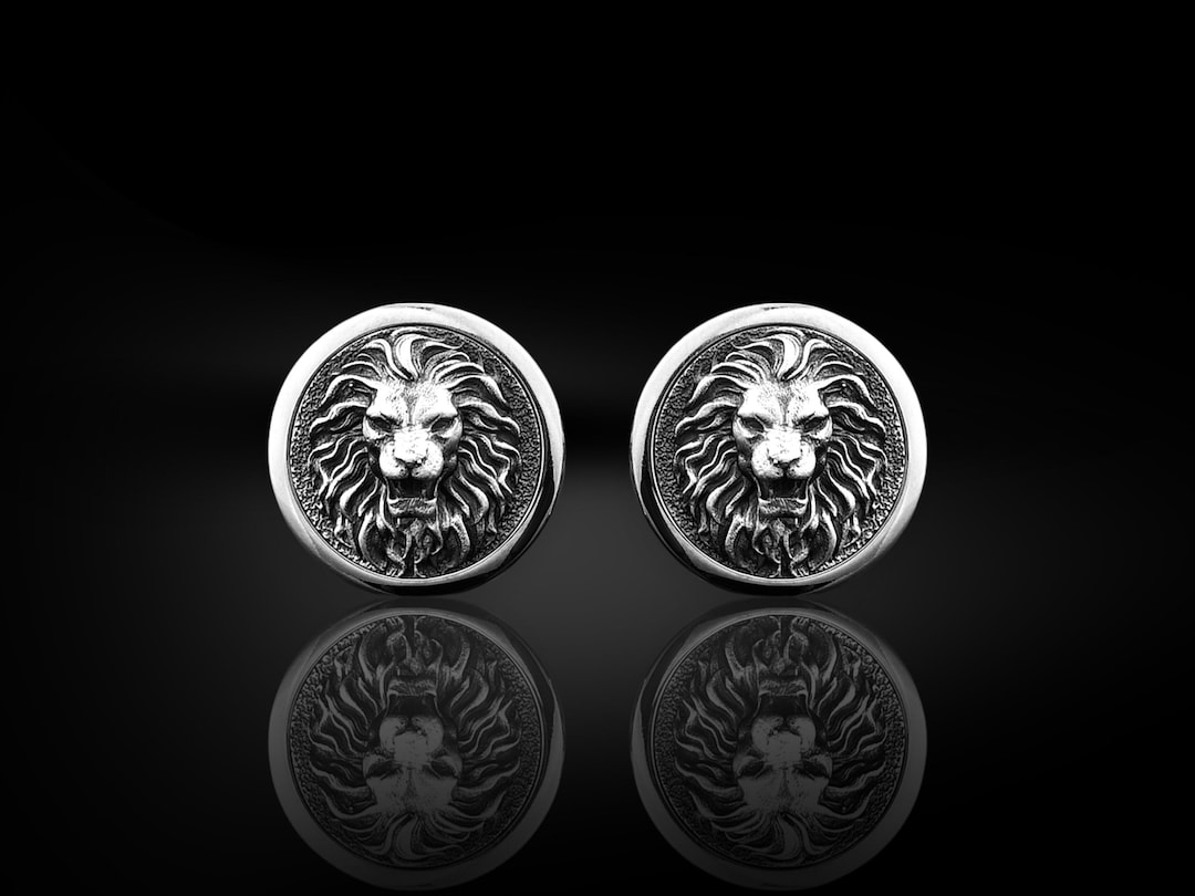 Sterling Polished Silver Lion Design Cufflinks, Wild Lion Silver Men ...