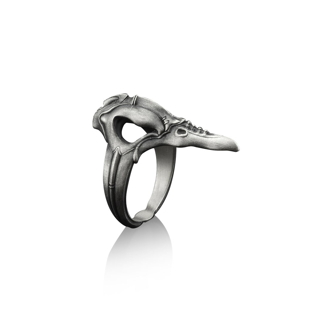 Raven Skull Handmade Sterling Silver Men Signet Ring, Black Bird Unique ...