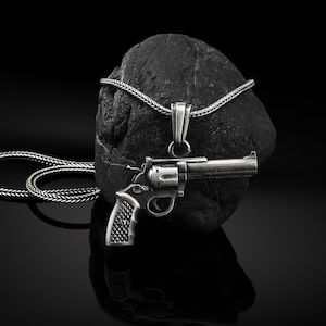 Silver Large Pistol Mens Necklace, Pistol Revolver Charm Pendant ...