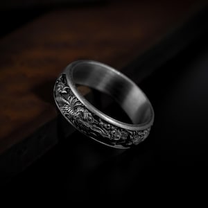Basan Fire Bird Japanese Mythology Silver Band Ring for Men in Silver ...