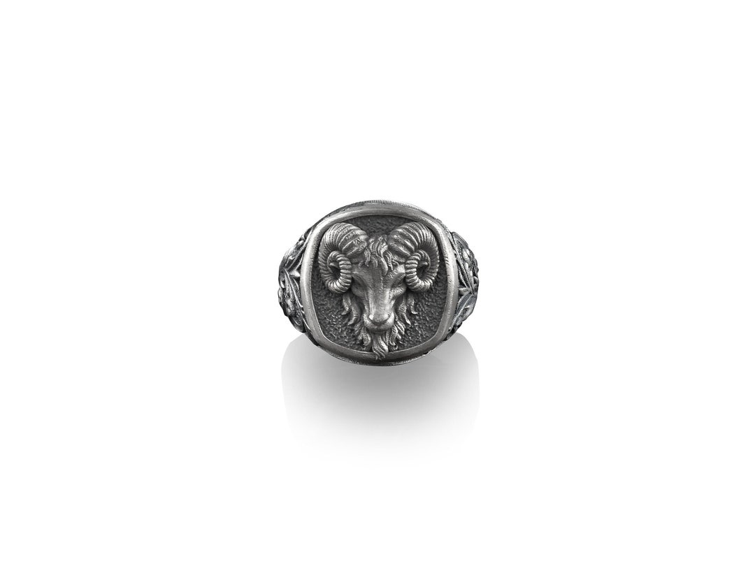 Ram Head Aries Silver Square Signet Ring Animal Lover Gift - Etsy