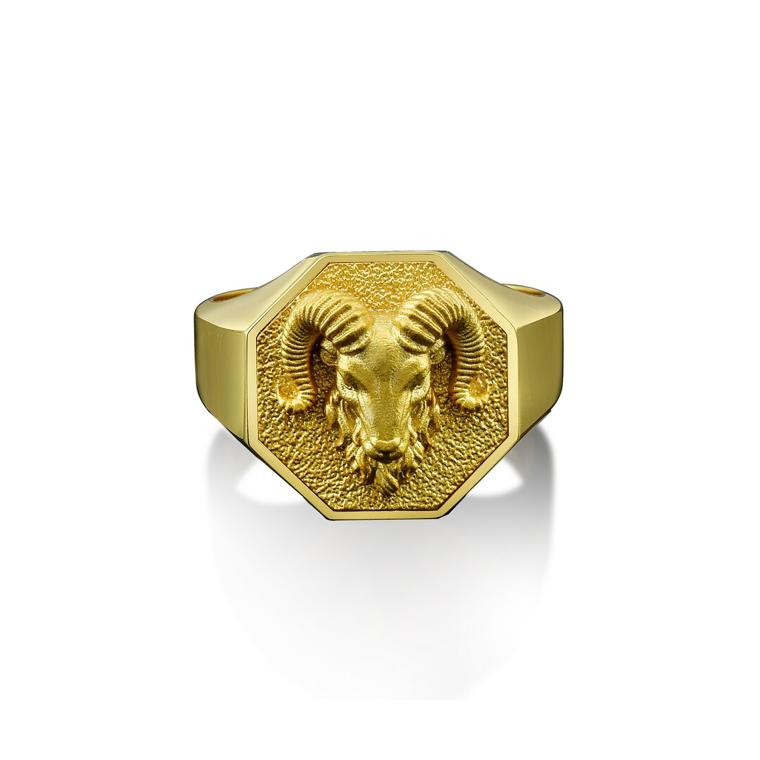 Buy 10K Gold Ram Mens Ring, Signet Ram Rings, 18K Gold Ram Head Men ...