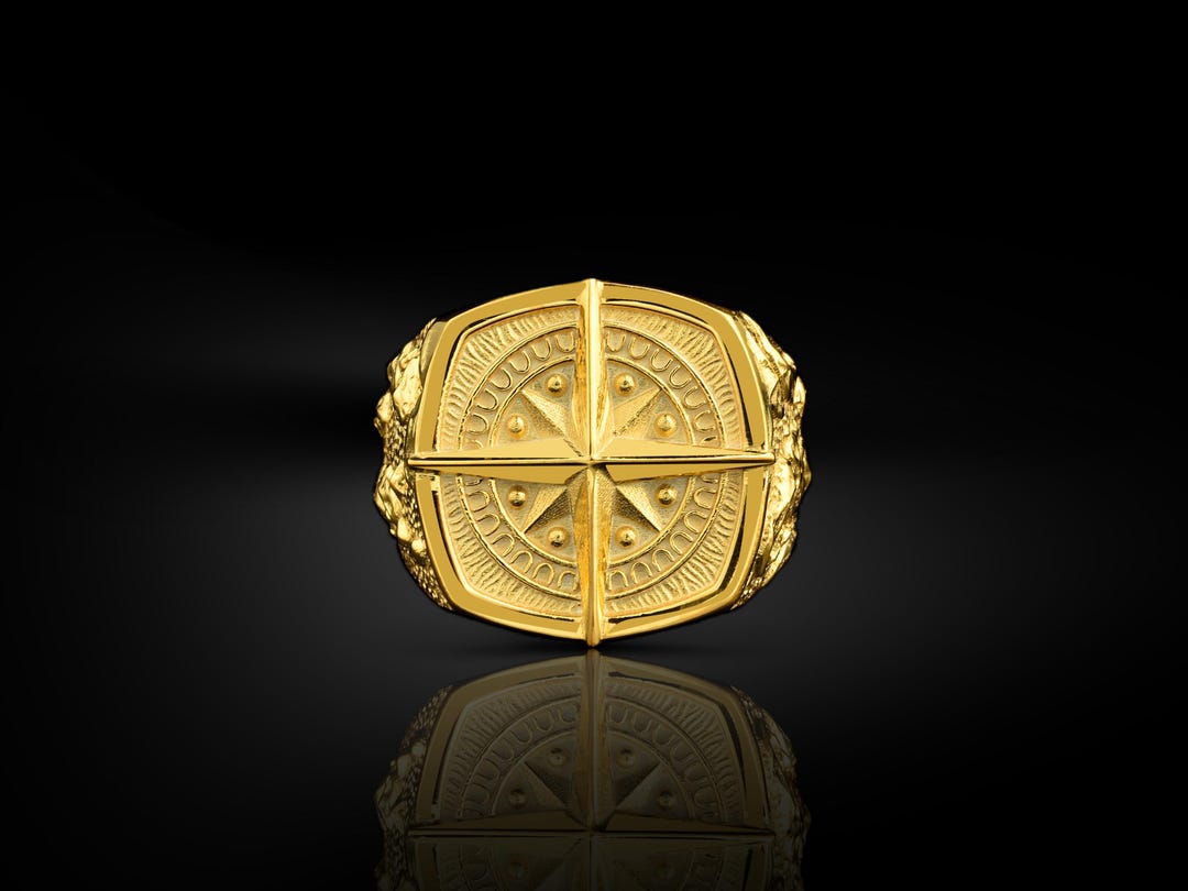 18k Gold North Star Men Ring, North Star 14k Gold Signet Ring for Men ...