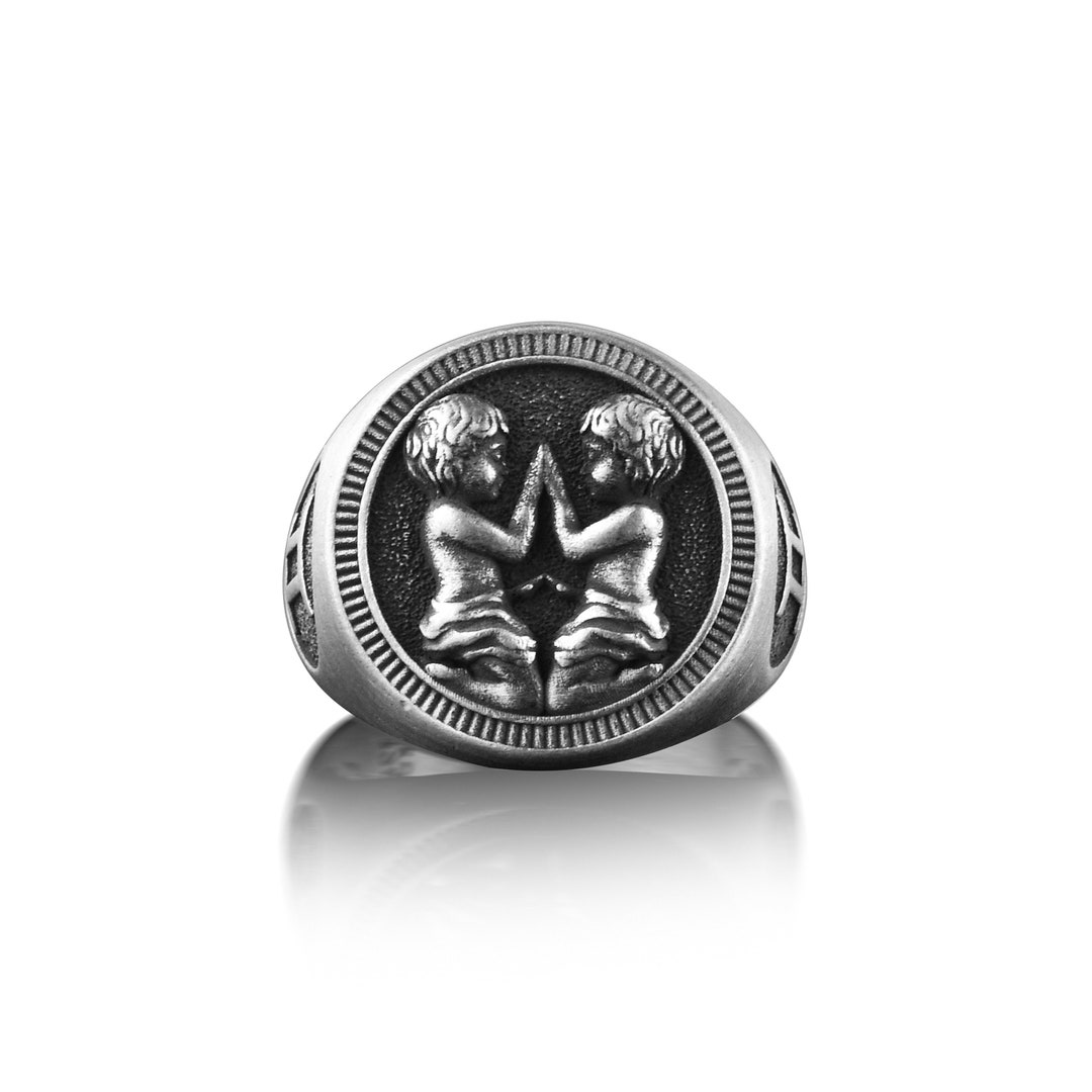 Gemini Pinky Signet Ring for Men, Signet Ring With Zodiac Sign Symbol ...