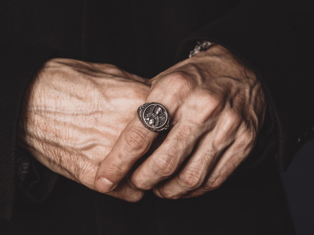 St Raphael the Archangel Signet Ring for Men, 925 Sterling Silver ...