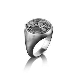 Viking Raven Bird of Prophecy Ring, Engraved Pinky Signet Ring in ...