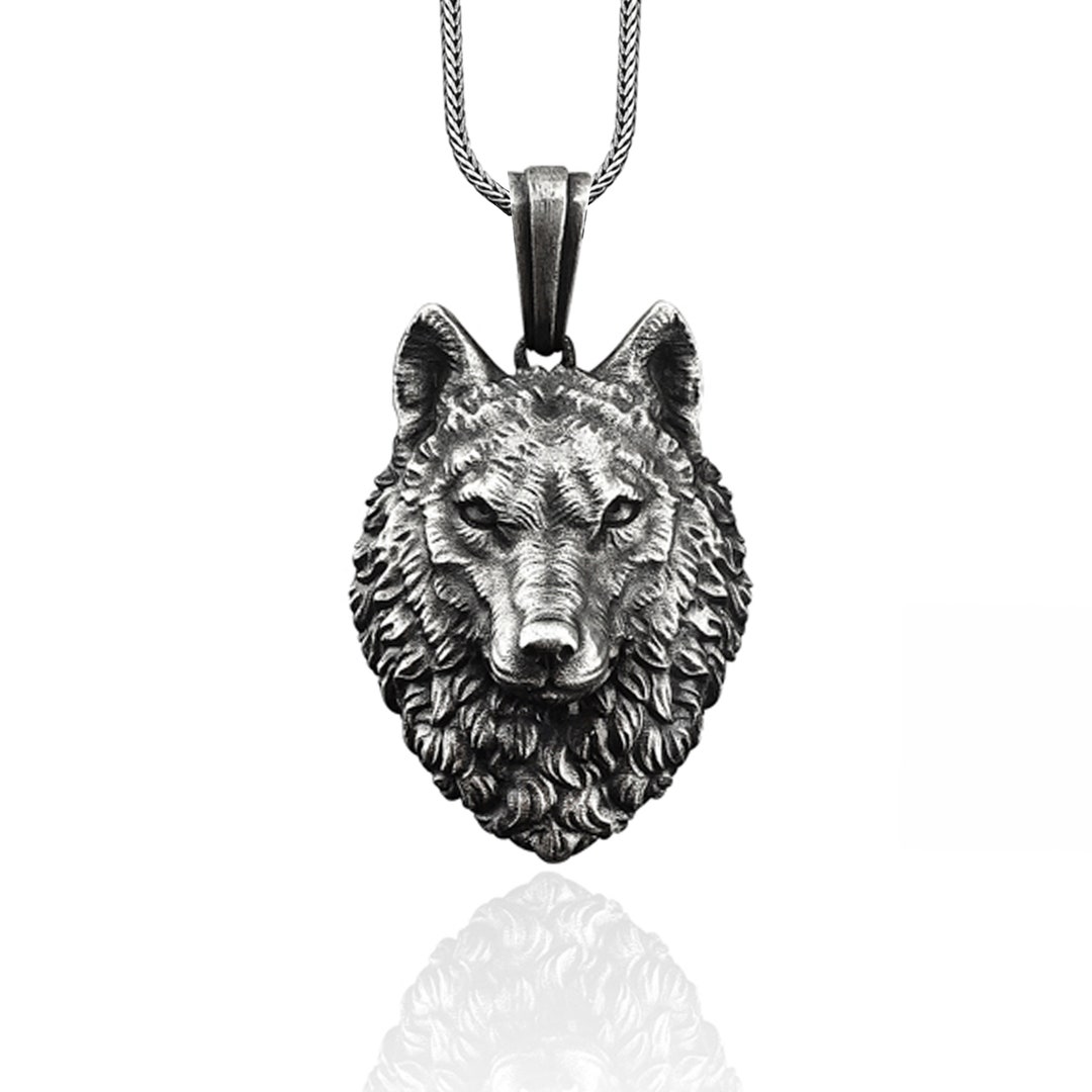 Wild Wolf Silver Mens Necklace, Best Wolf Men Necklace, Nodric Wolf ...