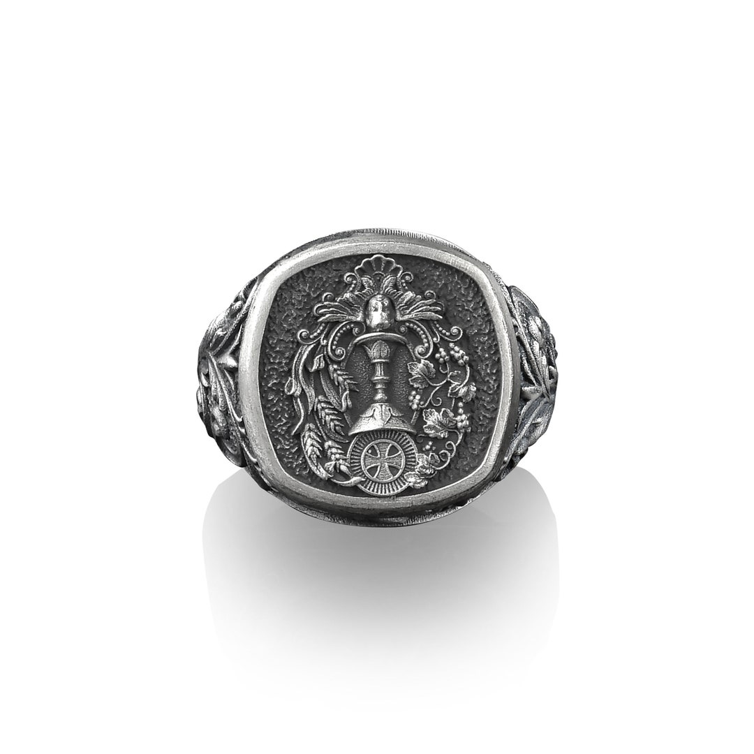 Eucharist Holy Communion, Sterling Silver Square Signet Ring, Mens ...