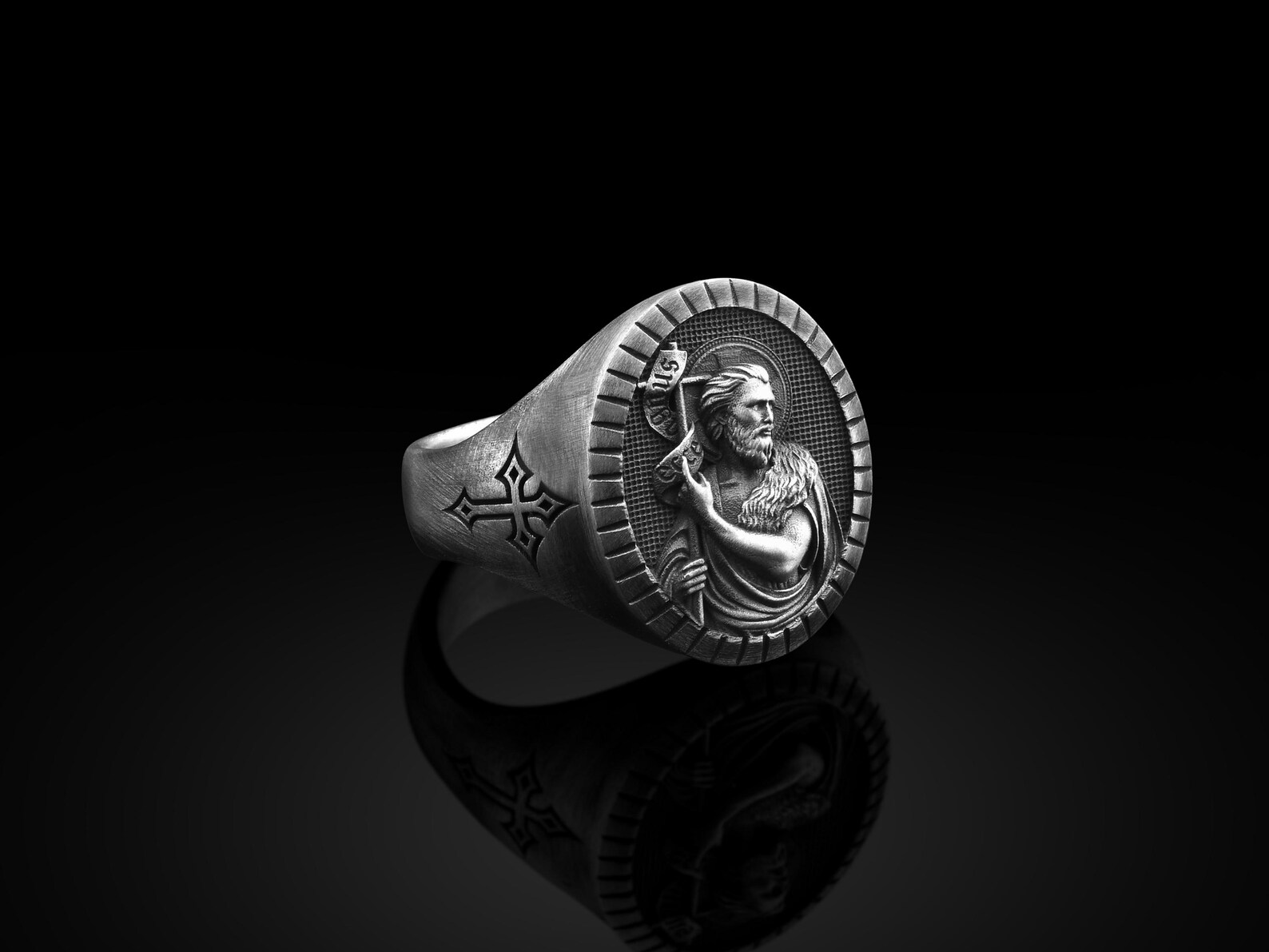 Saint John the Baptist Signet Men Ring, Sterling Silver Saint John Ring ...