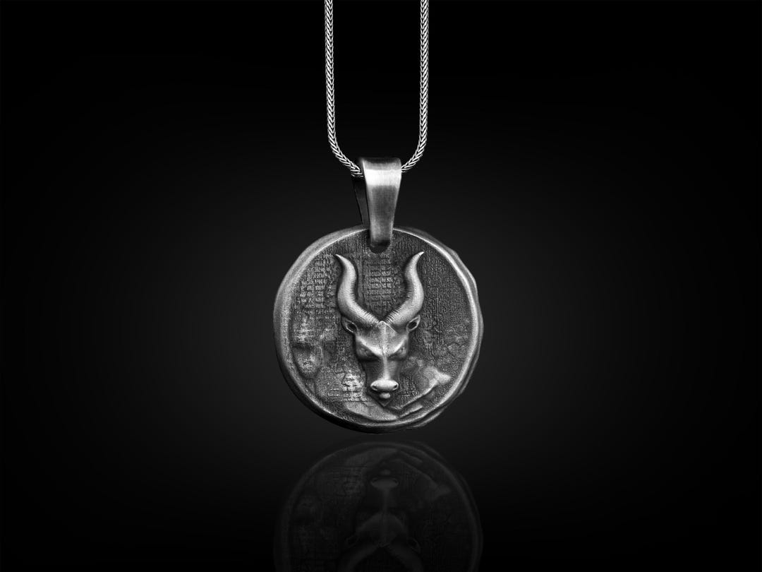 Taurus Zodiac Sign Coin Necklace, Engraved Bull Astrology Necklace for ...