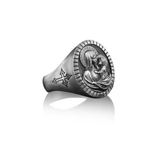 Mary With Child Mens Signet Ring for Men in Sterling Silver, Holy ...