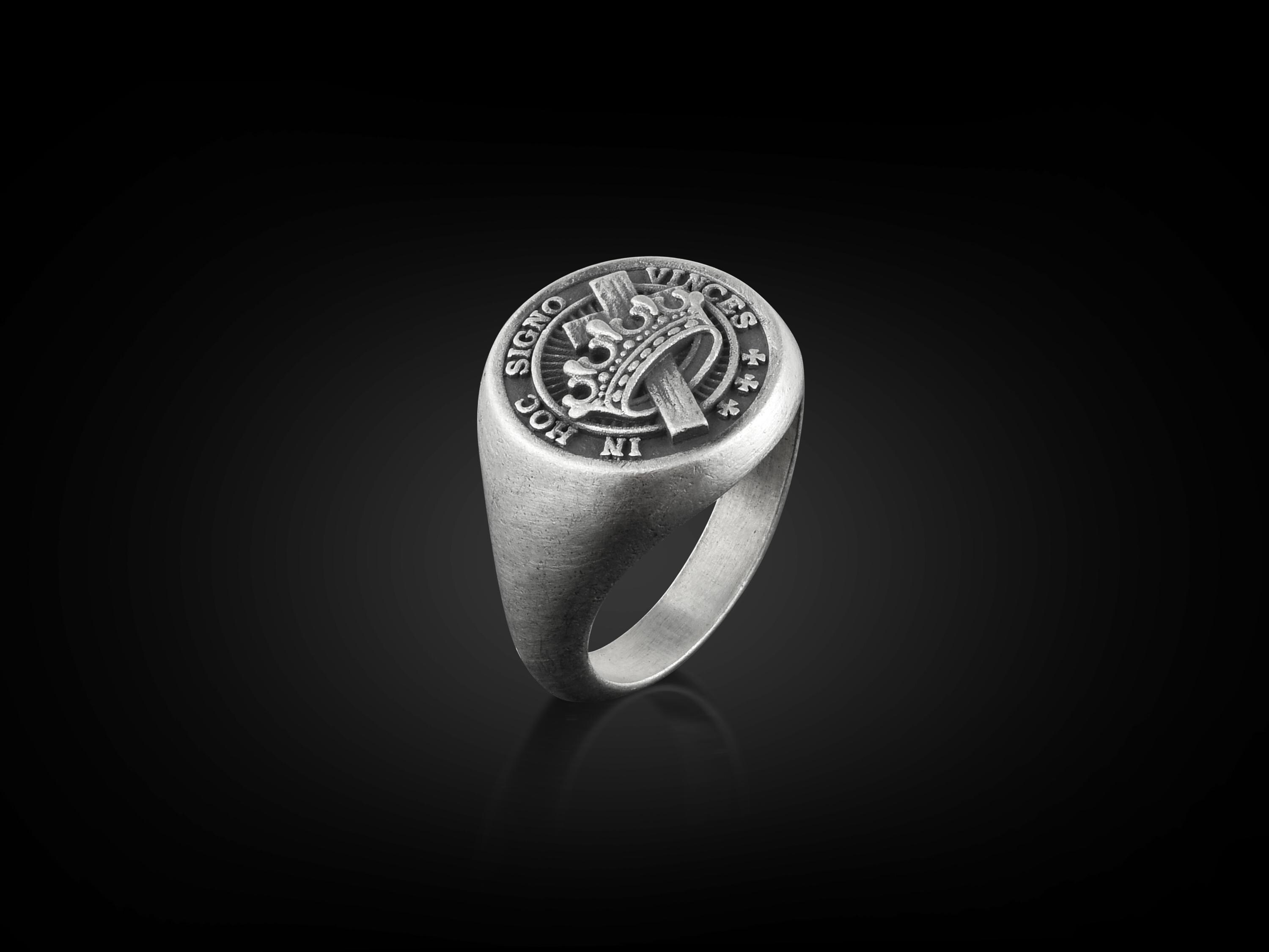 Cross Pinky Signet Ring in Silver, Knight Templar Christian Ring for ...