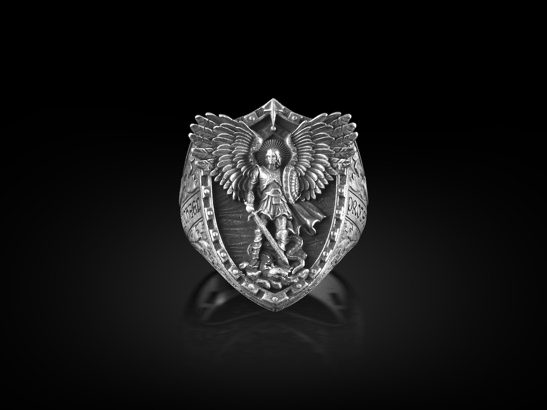 Archangel Michael Dragon Wings Signet Men Ring, St Michael ...