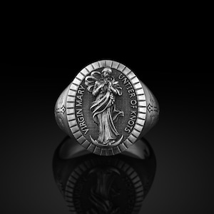 Virgin Mary Untier of Knots Ring Fpr Mens in Sterling Silver, Uniter ...