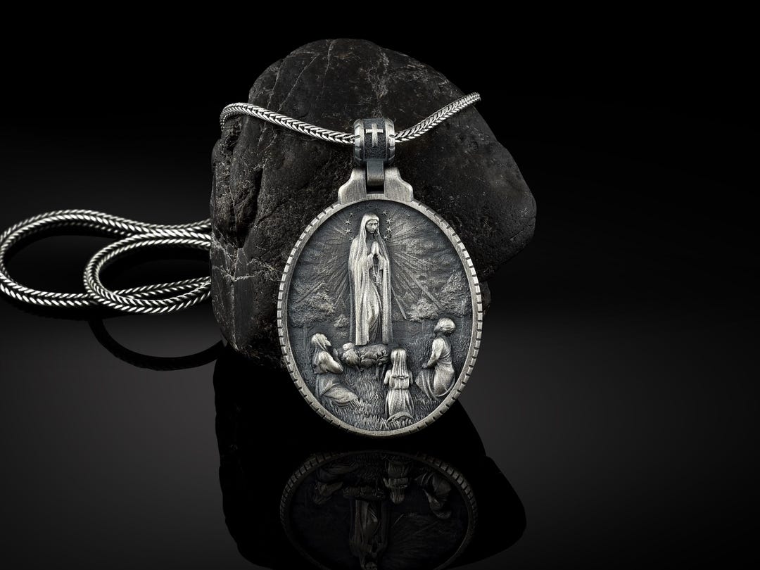 Our Lady Fatima Necklace for Men, Sterling Silver Our Lady of Virgin ...