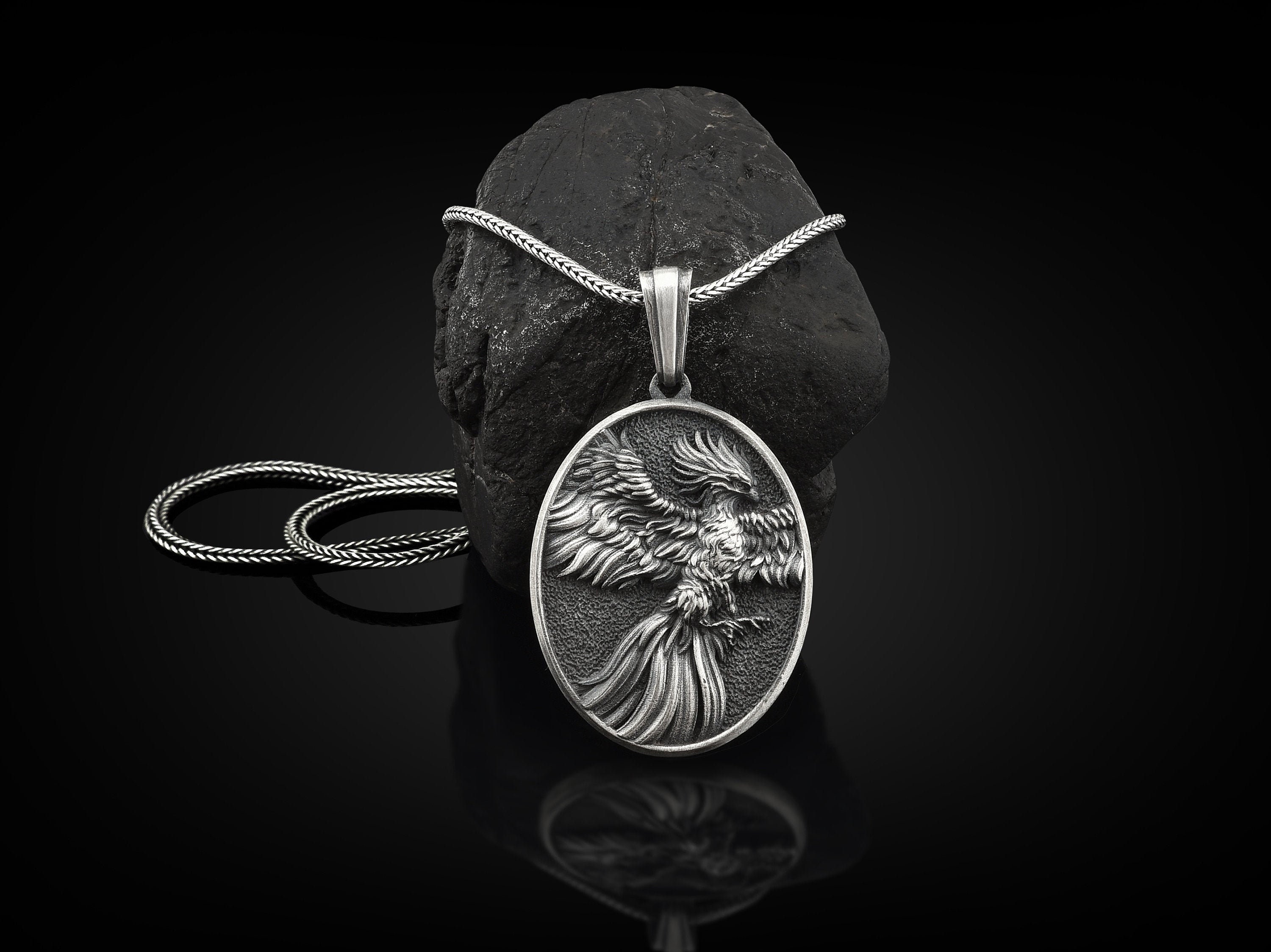 Winged Phoenix Handmade Sterling Silver Men Charm Necklace - Etsy