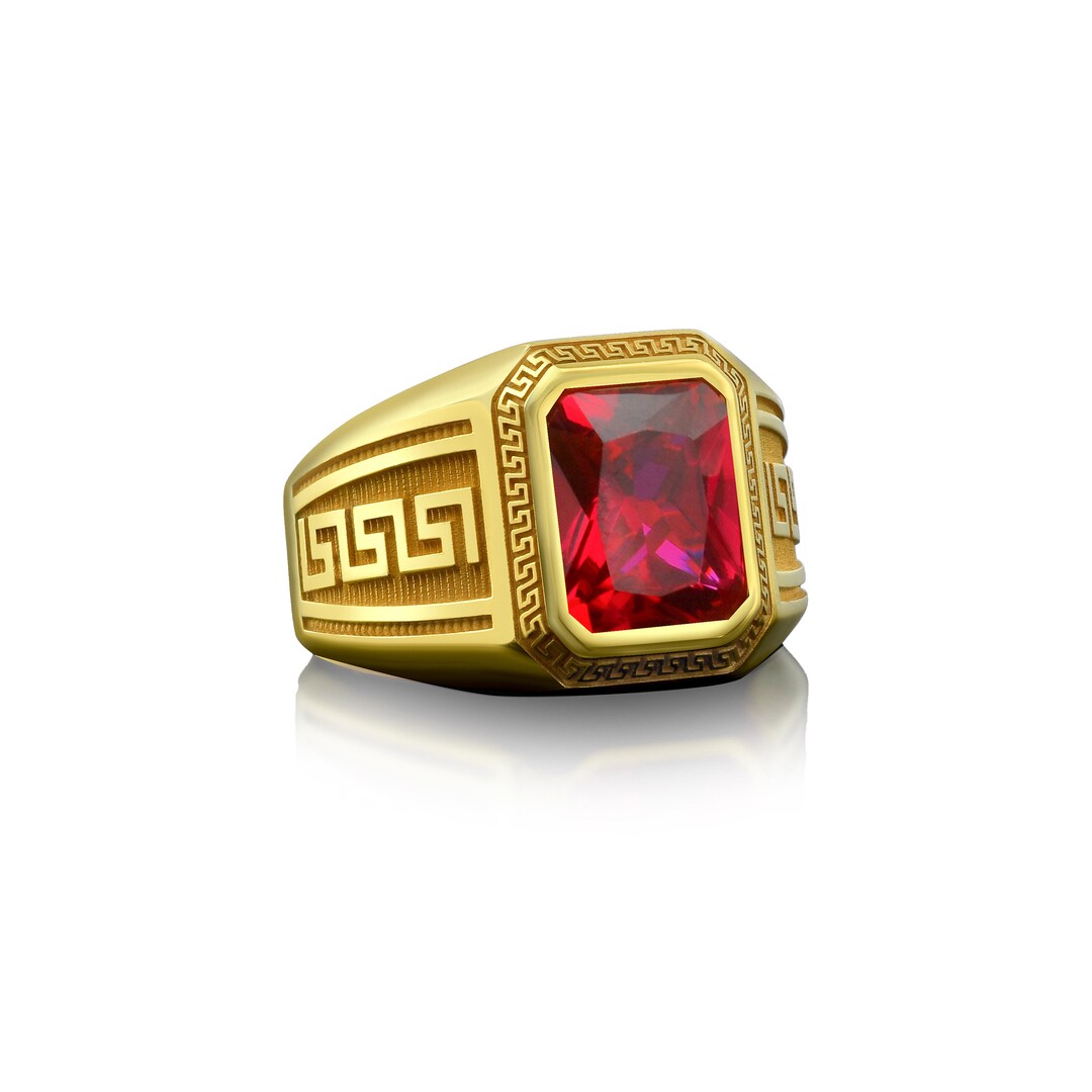 10K Gold Mens Ring, Gemstone Wedding Men Rings, 14K Gold Red Ruby Men ...