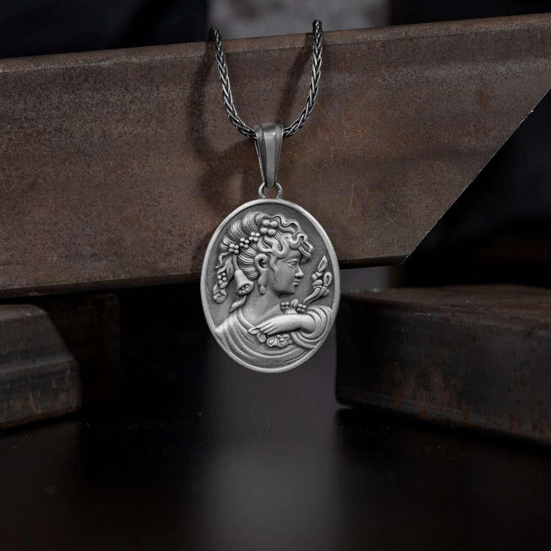 Oxidized Silver Cameo Silver Pendant for Men or Women, Unique Sterling ...