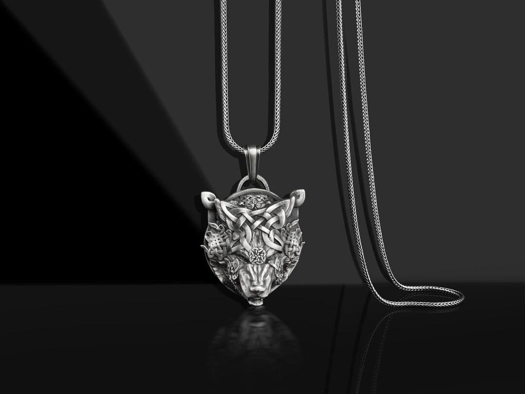 Fenrir With Viking Knot Mask Necklace in Silver Norse - Etsy