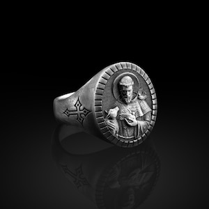 Saint Francis Oxidized Signet Ring for Men, Christian Religious ...
