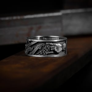 Rockn Roll Tehemed Silver Men Wedding Band Rings, Guitar Wedding Ring ...