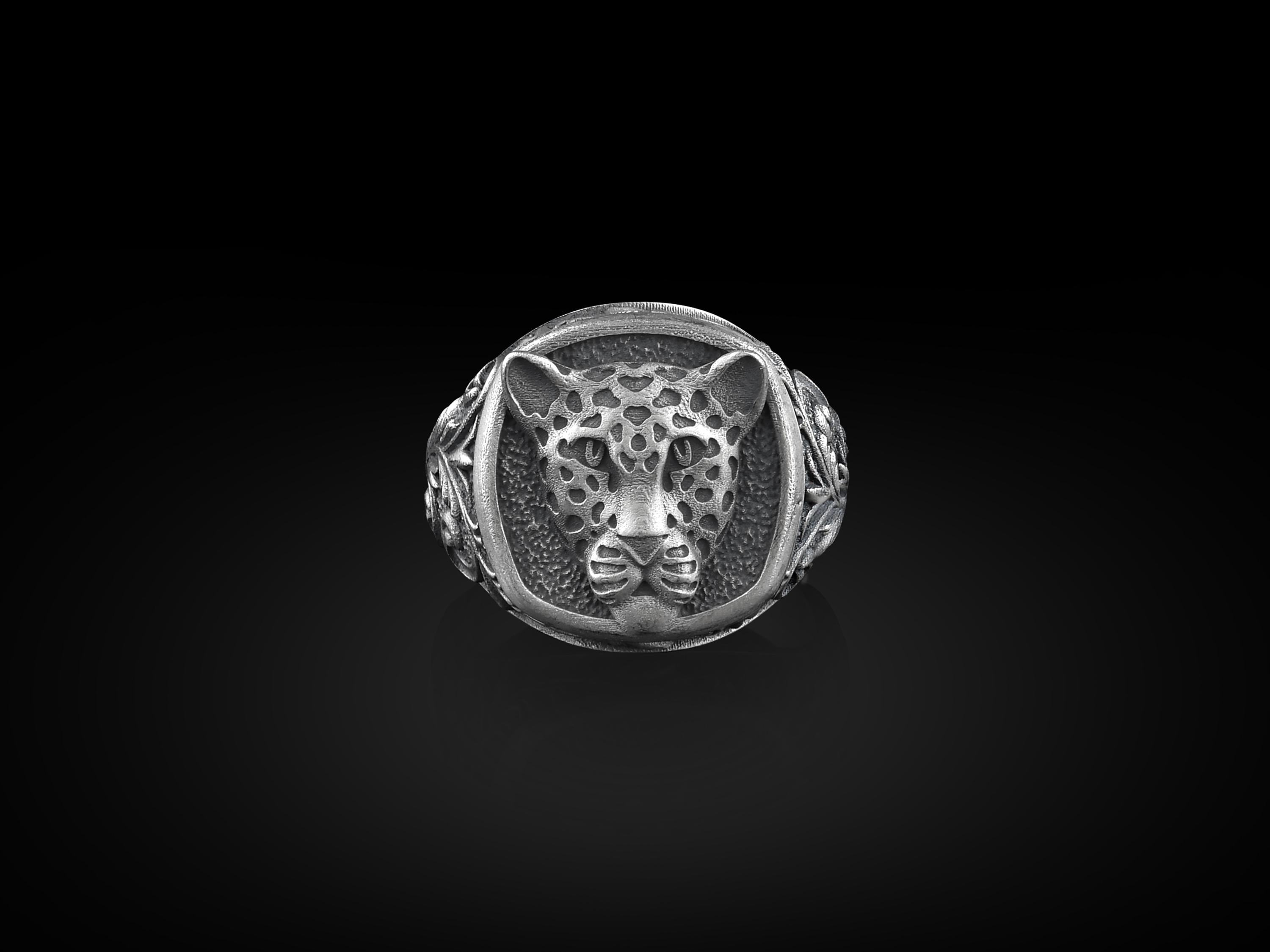 Snow Leopard Head Chunky Ring, Sterling Silver Square Signet, Gold ...