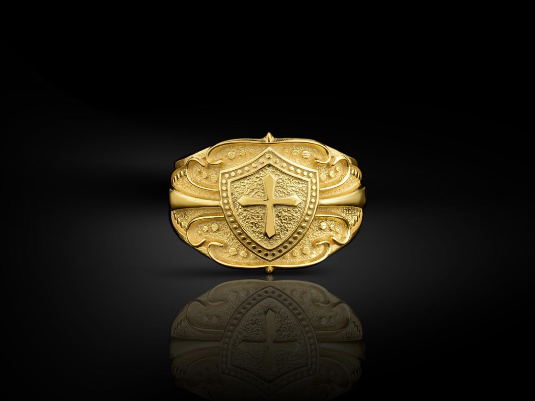 Handmade 14k Solid Gold Crusader Knight Men Ring, Crusader Knight's ...