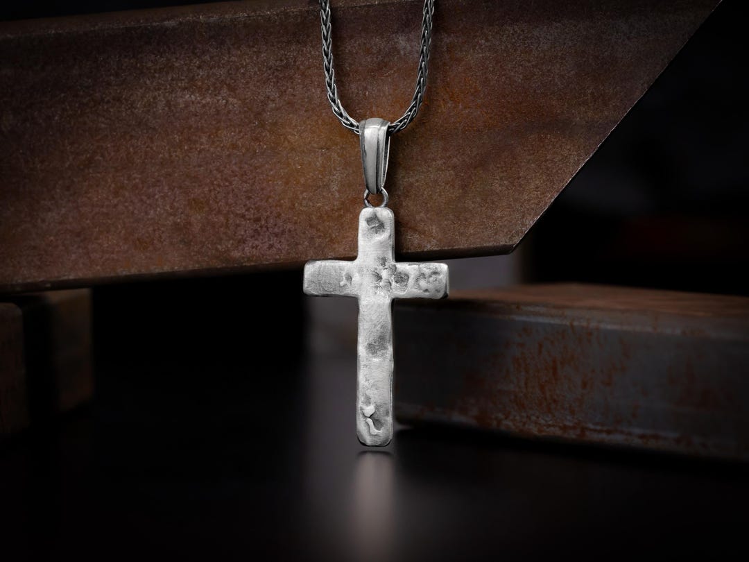 Brutal Broken Cross, Silver Charm's Necklace, Forged Silver Cross ...