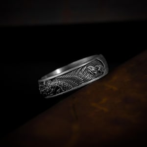 Basan Fire Bird Japanese Mythology Silver Band Ring for Men in Silver ...