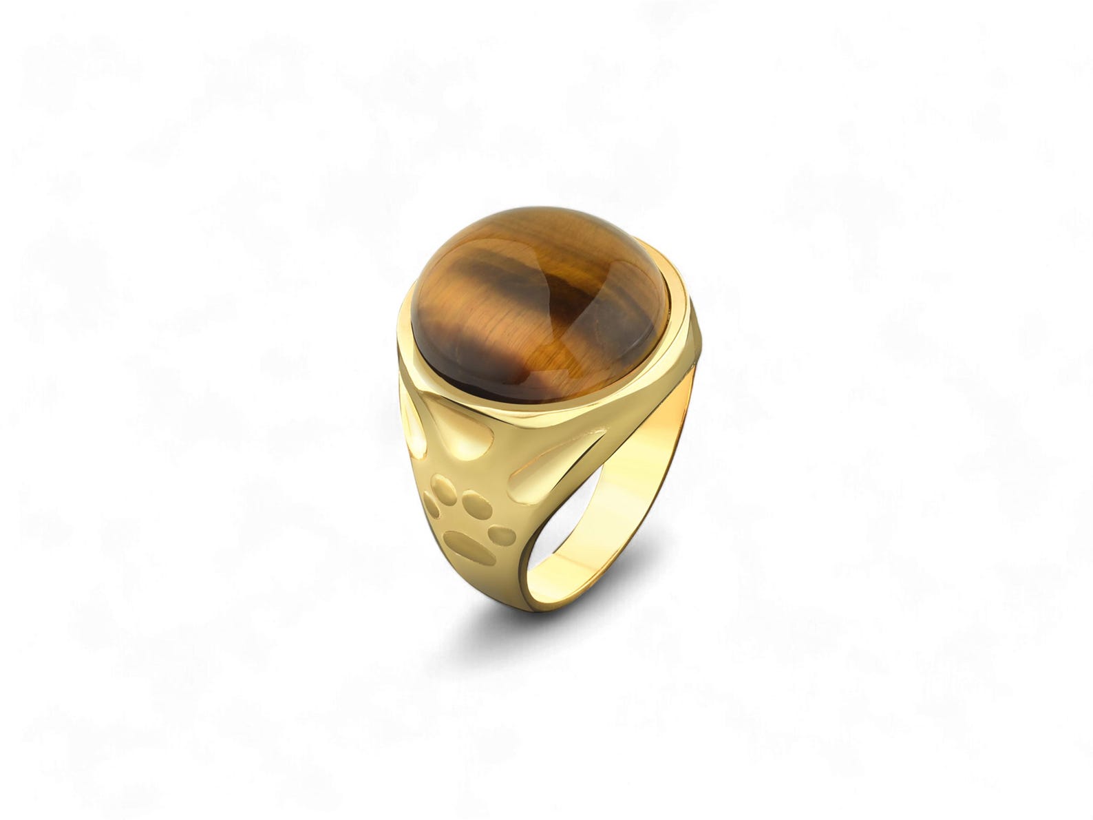Wolf Paw With Tiger Eyes Stone Signet 14k Solid Gold Men Ring, Engraved ...