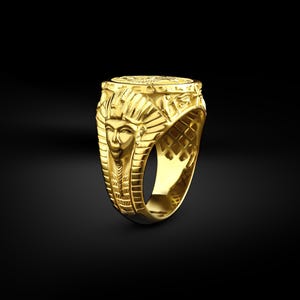 14k Gold Egyptian Scarab Signet Ring With Engraved Pharaoh on Side,18k ...