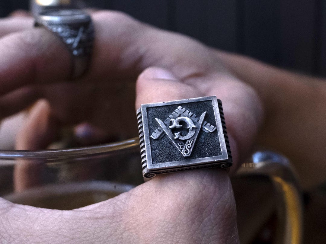 Master Mason Handmade Sterling Silver Men Ring, Freemason Symbol Men ...