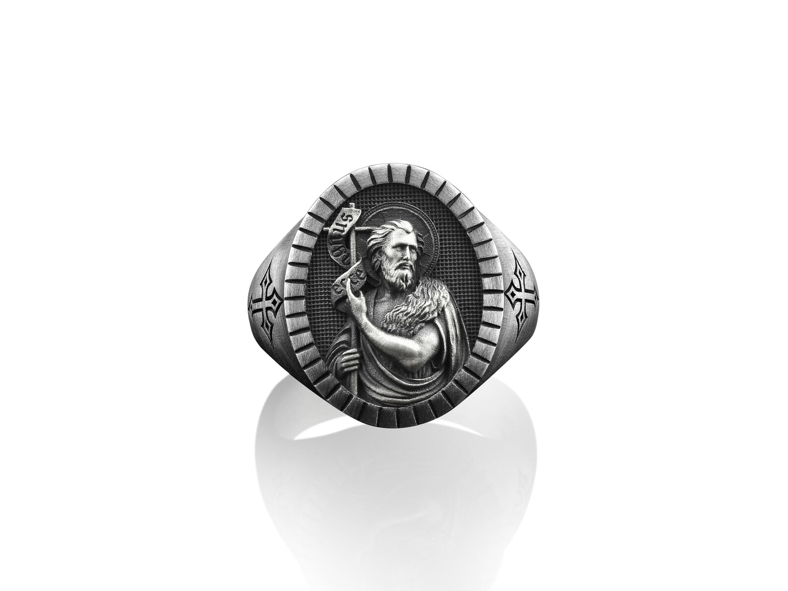 Saint John the Baptist Signet Men Ring, Sterling Silver Saint John Ring ...