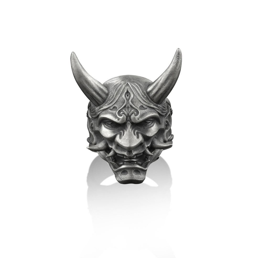 Oni Mask Sterling Silver Gothic Ring, 925 Silver Demon Ring, Japanese ...