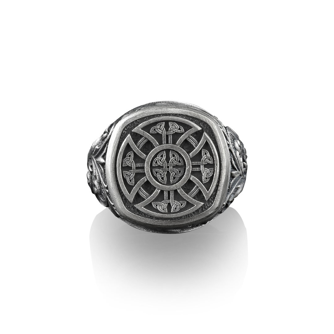 Celtic Knot Cross Signet Ring for Men in Silver, Scandinavian Norse ...