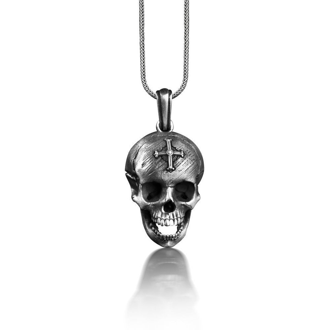 Cross Fleury on Skull Necklace for Men Heraldic Gothic - Etsy
